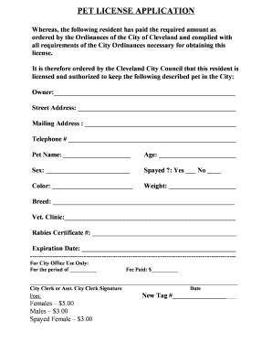Fillable Online Pet License Application - Cleveland Fax Email Print ...