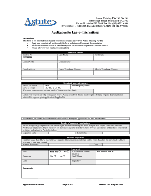 Fillable Online Application for Leave International - Astute Training ...