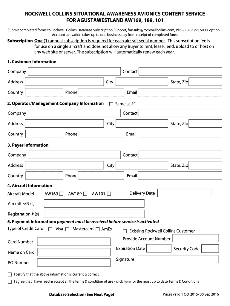 Fillable Online ROCKWELL COLLINS SITUATIONAL AWARENESS AVIONICS CONTENT ...