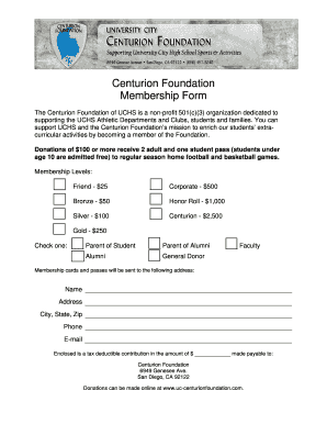 Fillable Online Centurion Foundation Membership Form Fax Email Print ...