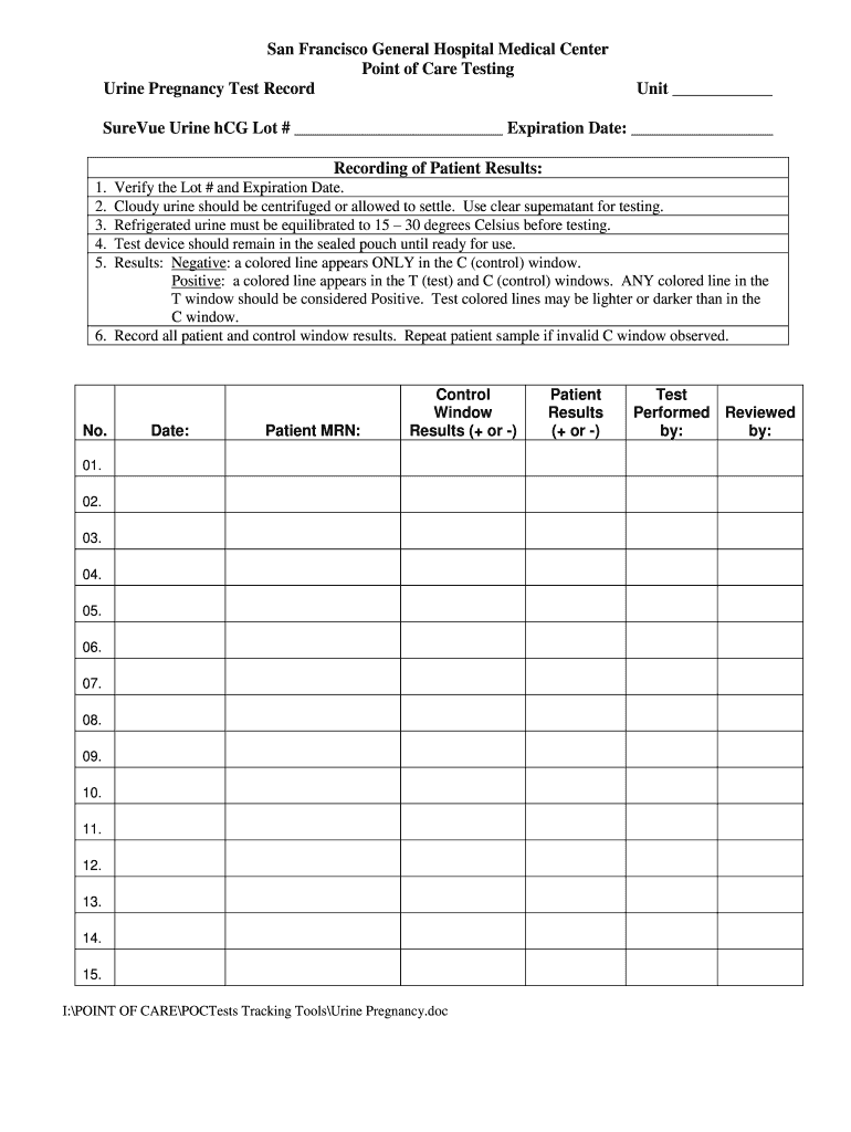 Fillable Online sfgh-poct San Francisco General Hospital Medical Center ...