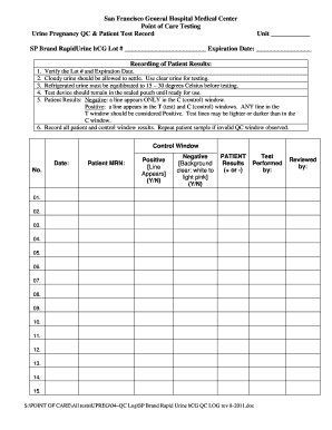 Fillable Online sfgh-poct Urine Pregnancy QC & Patient Test Record ...