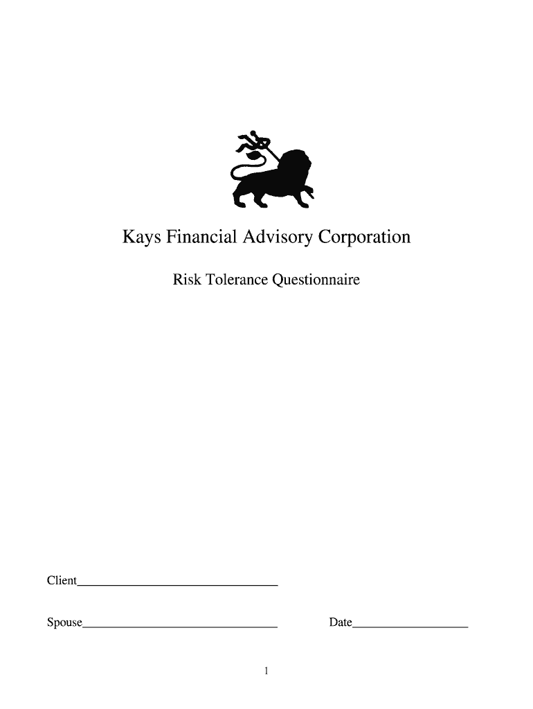 Fillable Online Risk Tolerance Questionnaire - Scott Kays Financial ...