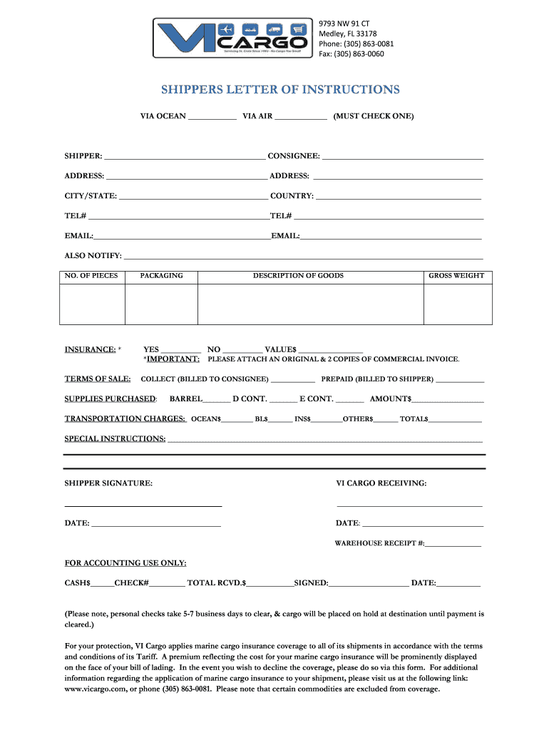Fillable Online SHIPPERS LETTER OF INSTRUCTIONS.docx Fax Email Print ...