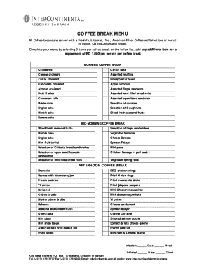 Fillable Online COFFEE BREAK MENU - IHG - Book Hotels Online Fax Email Print - pdfFiller