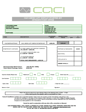 Fillable Online caci-international co Caci amino lift display starter ...