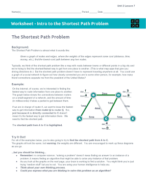 Fillable Online Worksheet Intro to the Shortest Path Problem Fax Email ...