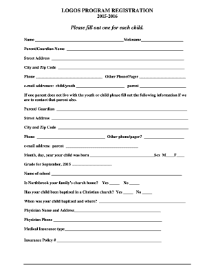 Fillable Online northbrookpc LOGOS PROGRAM REGISTRATION ...