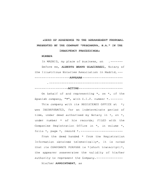Fillable Online DEED OF ADHERENCE TO THE ARRANGEMENT PROPOSAL Fax Email ...