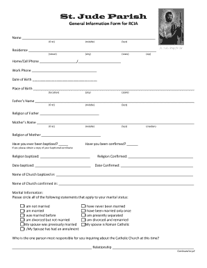 Fillable Online RCIA Form - St. Jude Catholic Church Fax Email Print ...