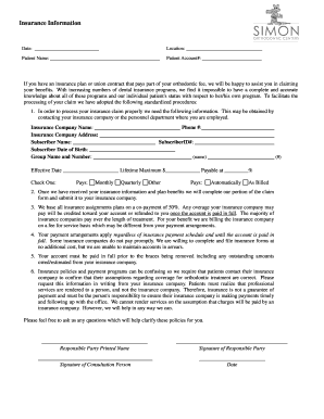 Fillable Online Insurance Information - Simon Ortho Fax Email Print ...