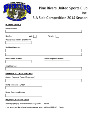 Fillable Online pineriversunited org Pine Rivers United Sports Club Inc ...