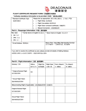 Fillable Online FLIGHT CERTIFICATE REQUEST FORM Fax Email Print - pdfFiller