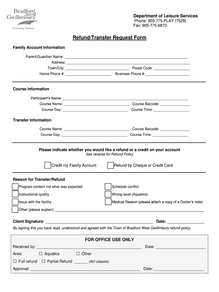 Fillable Online bwgleisurecentre RefundTransfer Request Form - BWG ...