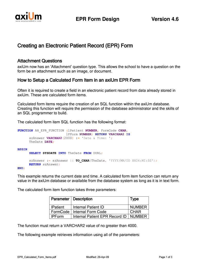 Fillable Online Creating an Electronic Patient Record EPR Form Fax ...