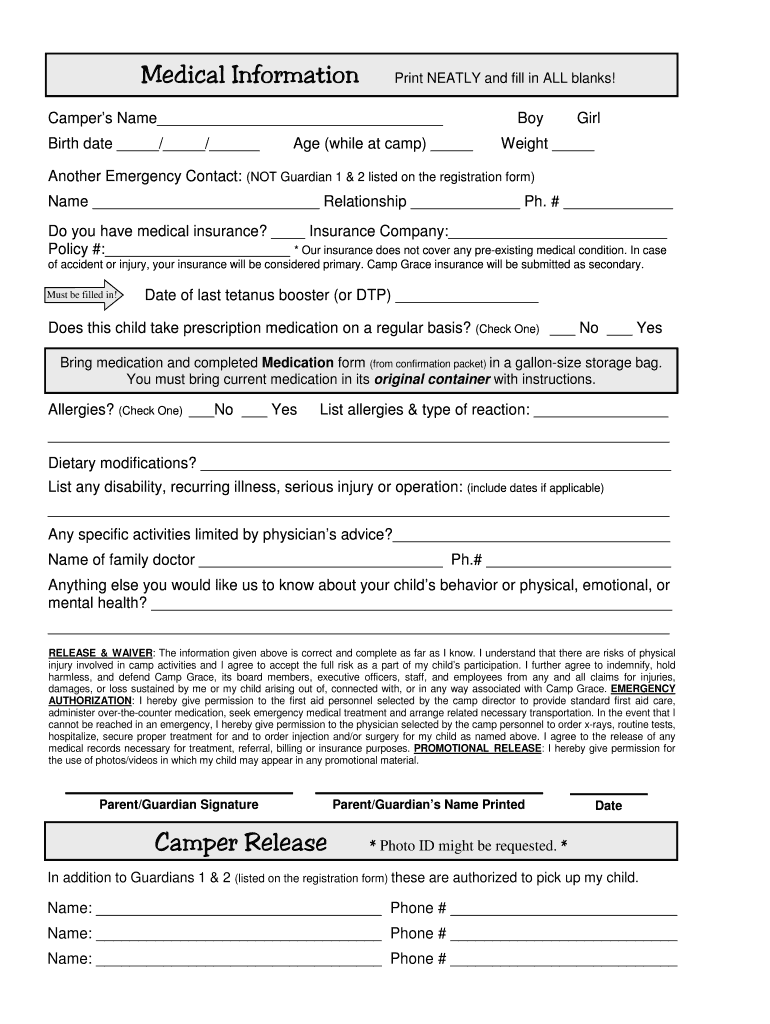 Fillable Online Medical Information Print NEATLY and fill in ALL blanks ...