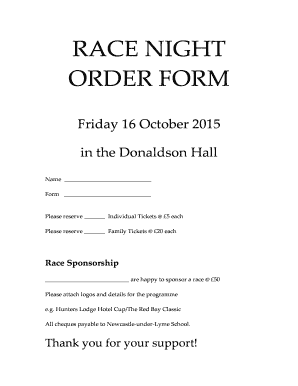 Fillable Online nuls org RACE NIGHT ORDER FORM - Newcastle-under-Lyme ...