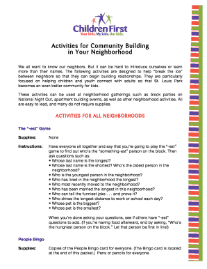 Fillable Online children-first Activities for Community Building in ...