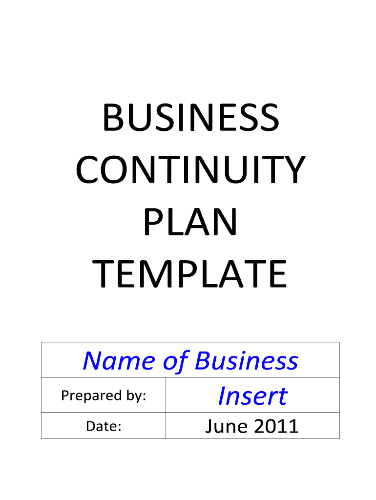 Fillable Online Business Continuity Plan Template - International ...