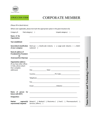 Fillable Online nstc APPLICATION FORM CORPORATE MEMBER - nstcin Fax ...