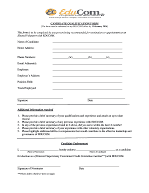Fillable Online CANDIDATE QUALIFICATION FORM The form must be submitted ...