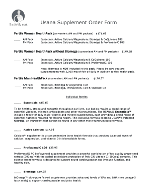 Fillable Online Usana Supplement Order Form - The Fertile Soul Fax ...