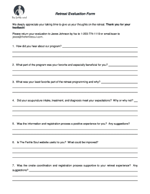 Fillable Online Retreat Evaluation Form - The Fertile Soul Fax Email ...