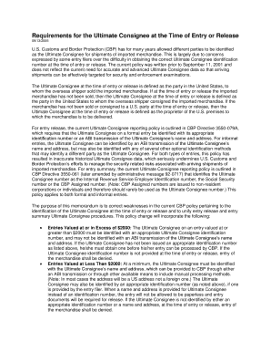 Fillable Online Requirements for the Ultimate Consignee at the Time of ...