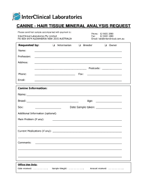 Fillable Online CANINE REQUEST FORM - binterclinicalbbcombau Fax Email ...