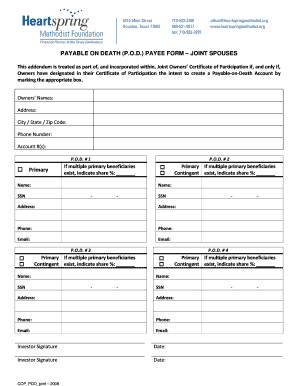 Fillable Online heartspringmethodist PAYABLE ON DEATH POD PAYEE FORM ...