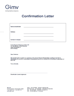 Fillable Online 140625 Bevestigingsbrief ENG Fax Email Print - pdfFiller