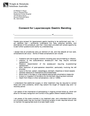 Fillable Online Consent for Laparoscopic Gastric Banding - Lap Surgery ...
