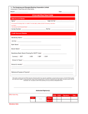 Fillable Online RTGS INSTRUCTION FORM - Corporate Retail Fax Email ...