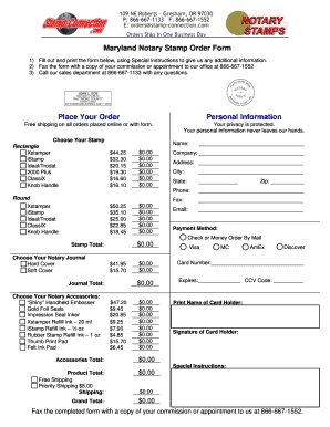 Fillable Online Maryland Notary Stamp Order Form Place Your Order ...