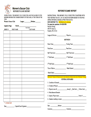 Fillable Online Womens Soccer Club REFEREES GAME REPORT Fax Email Print ...