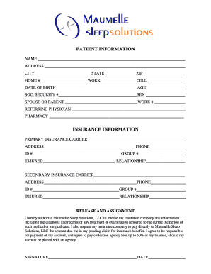 Fillable Online PATIENT INFORMATION - bmaumellesleepsolutionsbbcomb Fax Email Print - pdfFiller