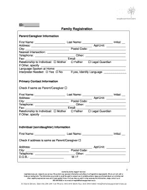 Fillable Online ID Family Registration - brespiteservicesbbcomb Fax ...