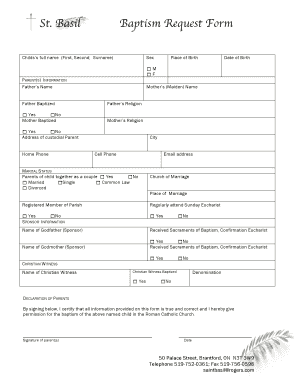 Fillable Online stbasilparish St Basil Baptism Form - stbasilparish Fax ...