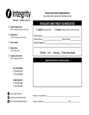 Fillable Online PT, OT, SLP, and Nursing Patient Referral Form - Integrity Rehab Fax Email Print ...