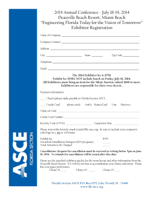 Fillable Online fla-asce 2014 exhibitor form - Florida Section - bASCEb - fla-asce Fax Email ...
