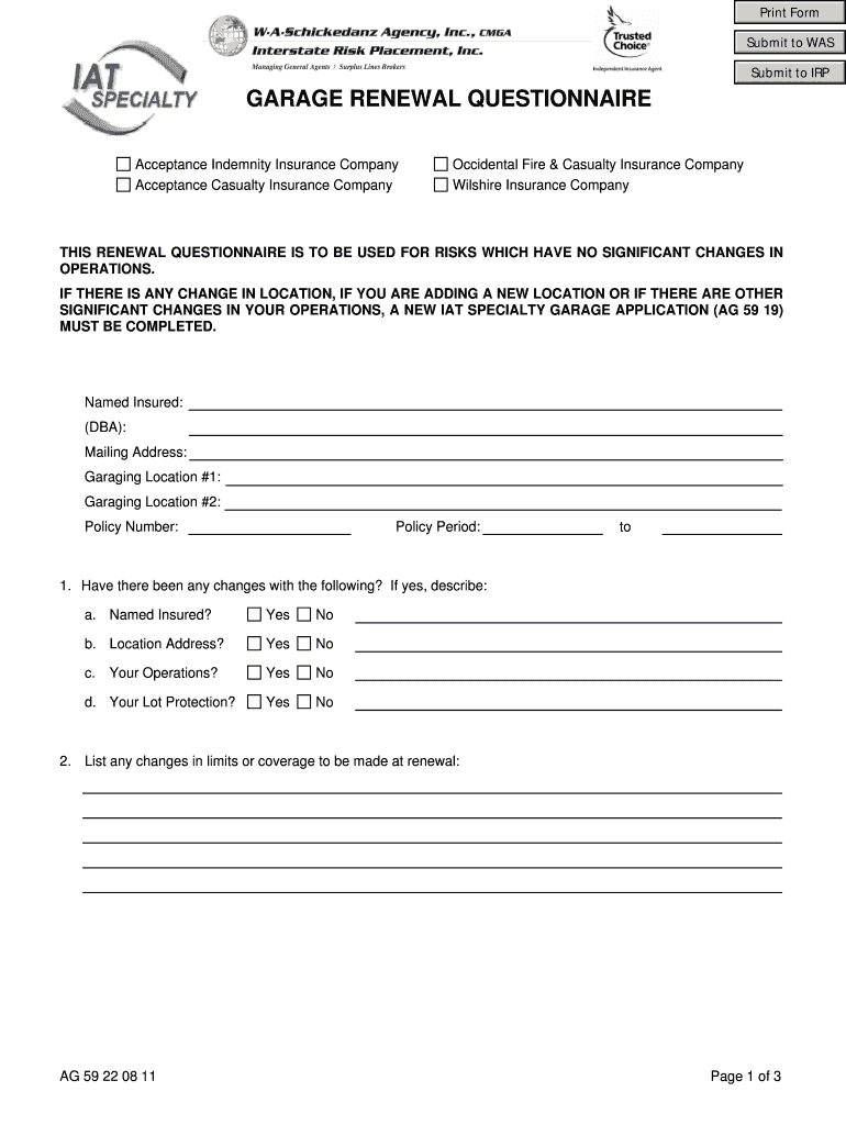 Fillable Online GARAGE RENEWAL QUESTIONNAIRE - Interstate Risk ...