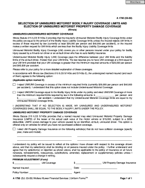 Fillable Online SELECTION OF UNINSURED MOTORIST BODILY INJURY COVERAGE ...