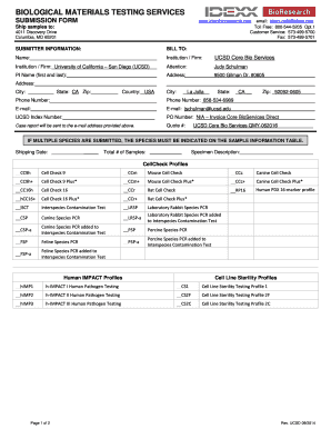 Fillable Online corebio ucsd IDEXX Materials Testing Submission bFormb ...