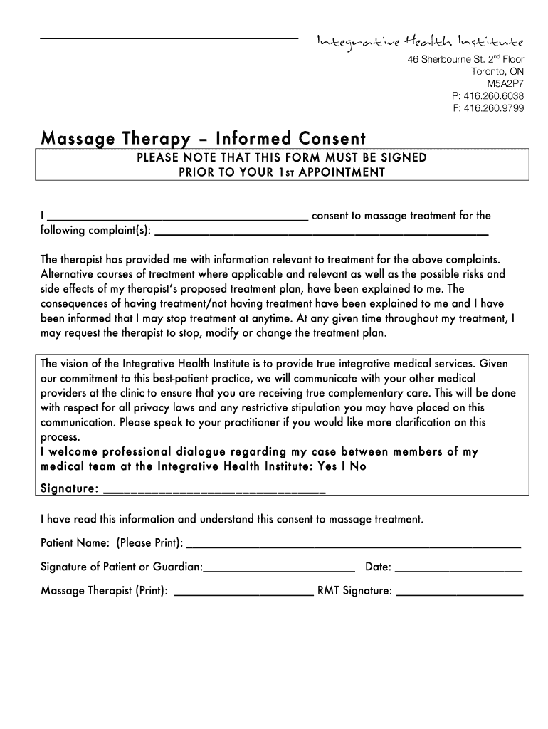 Fillable Online integrativehealthinstitute Informed Consent RMT ...