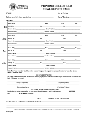 Fillable Online POINTING BREED FIELD TRIAL REPORT PAGE Fax Email Print ...
