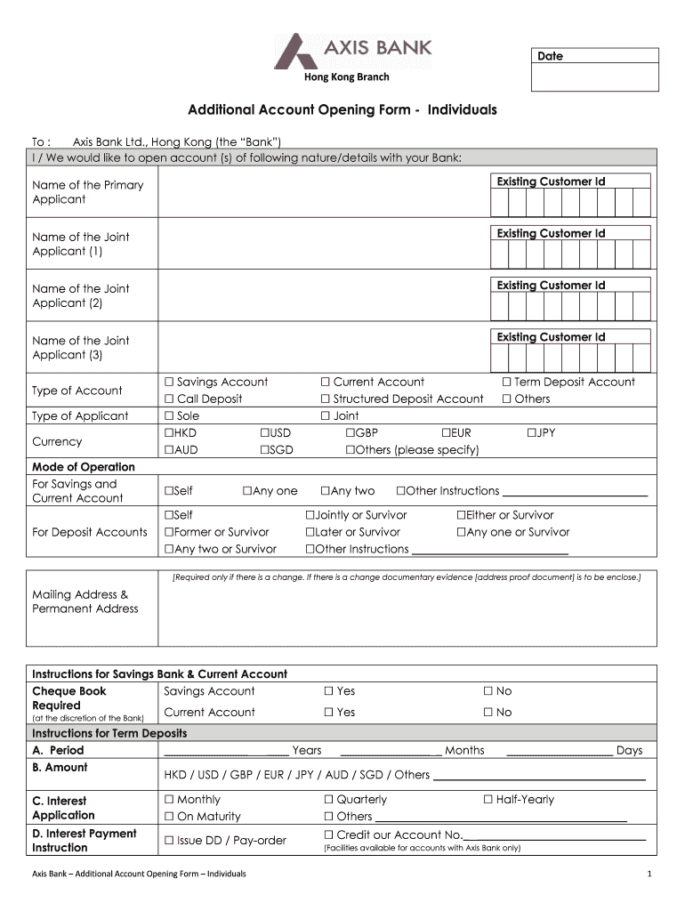 Axis Bank Current Account Opening Form - Fill Online, Printable, Fillable, Blank | pdfFiller
