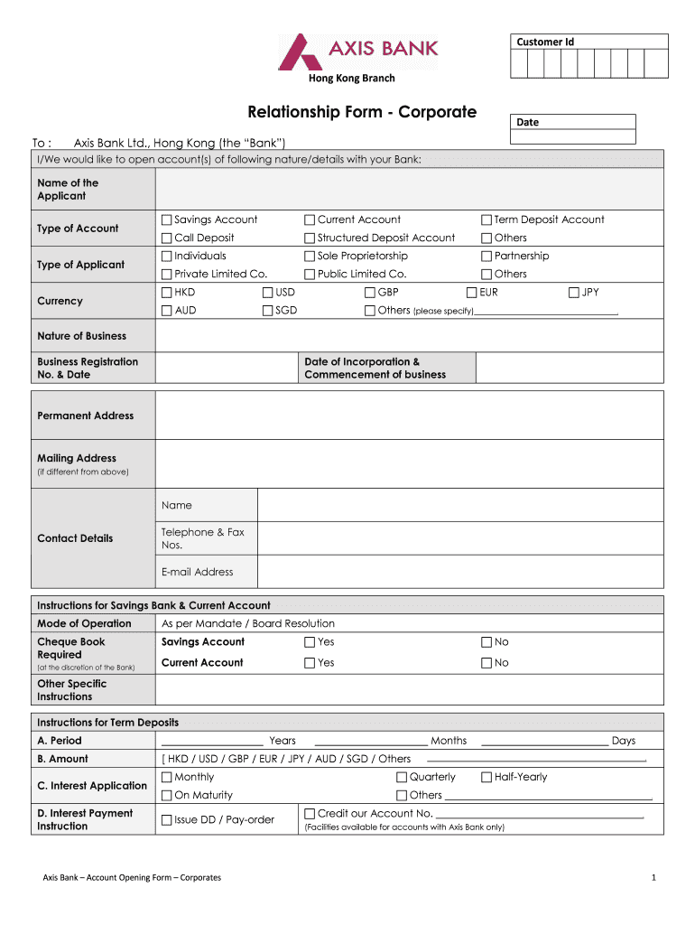 Fillable Online axisbank Editable Relationship form corporate - 151209 Fax Email Print - pdfFiller