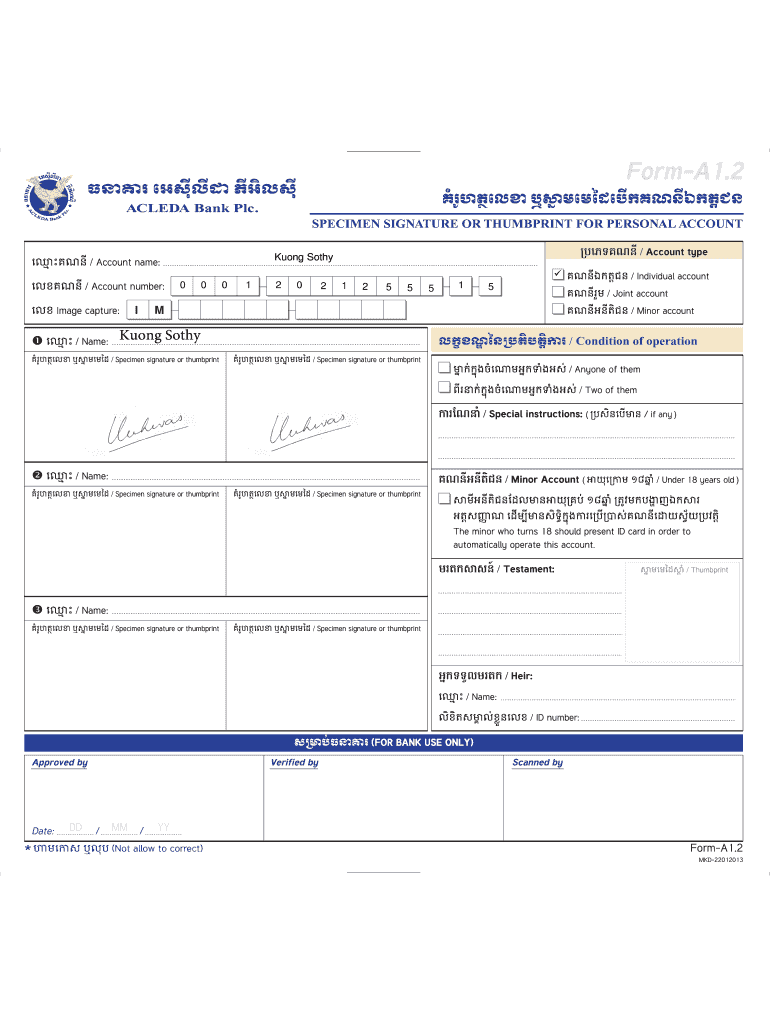 Fillable Online Form-A1 - acledabankcomkh Fax Email Print - pdfFiller