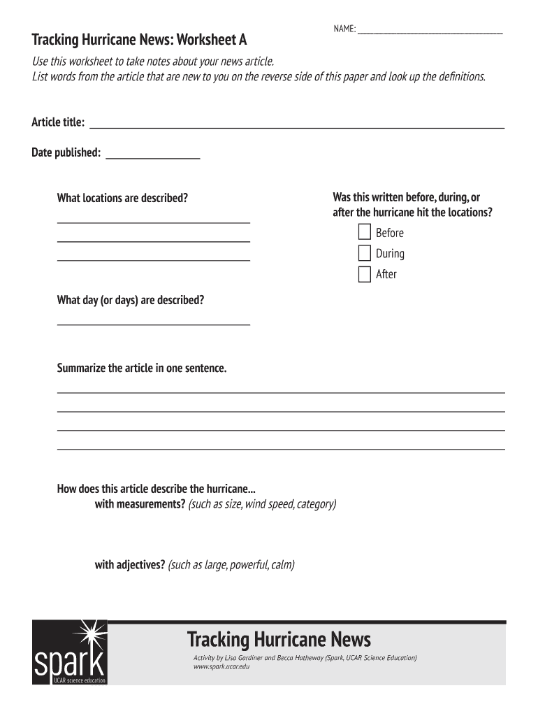 Fillable Online scied ucar Tracking Hurricane News Worksheet A - scied ...