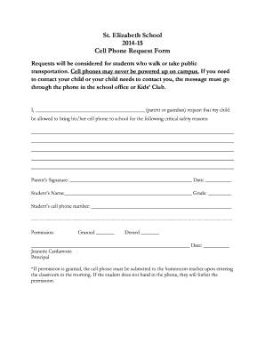 Fillable Online saint-elizabeth St Elizabeth School 2014-15 Cell Phone ...